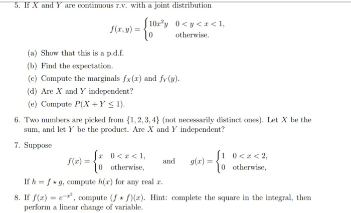 Solved 5. If X and Y are continuous r.v. with a joint | Chegg.com