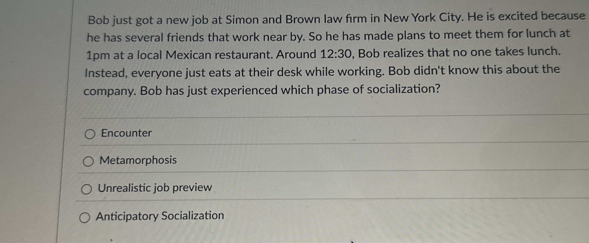 Solved Bob just got a new job at Simon and Brown law firm in | Chegg.com