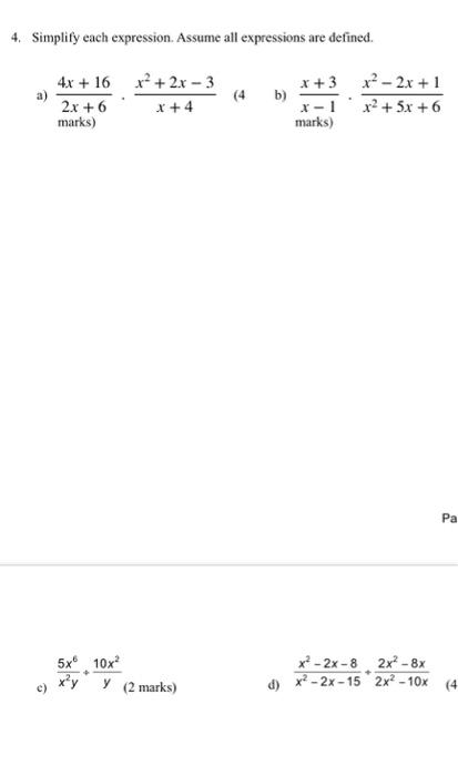 Solved 4. Simplify each expression. Assume all expressions | Chegg.com
