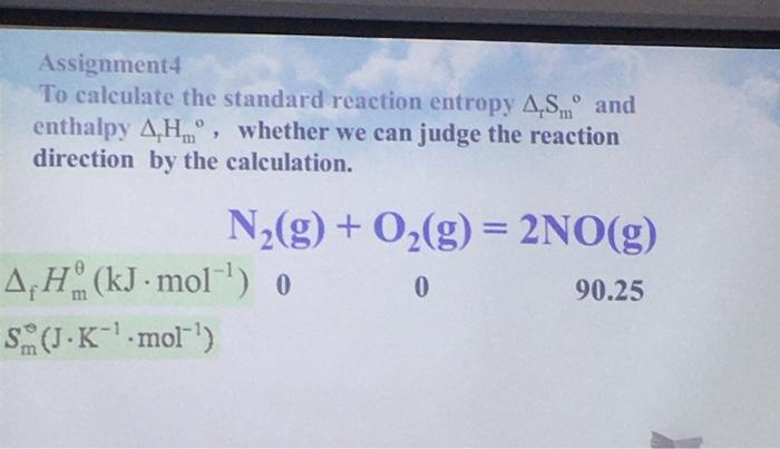 Solved Assignment To Calculate The Standard Reaction Entropy