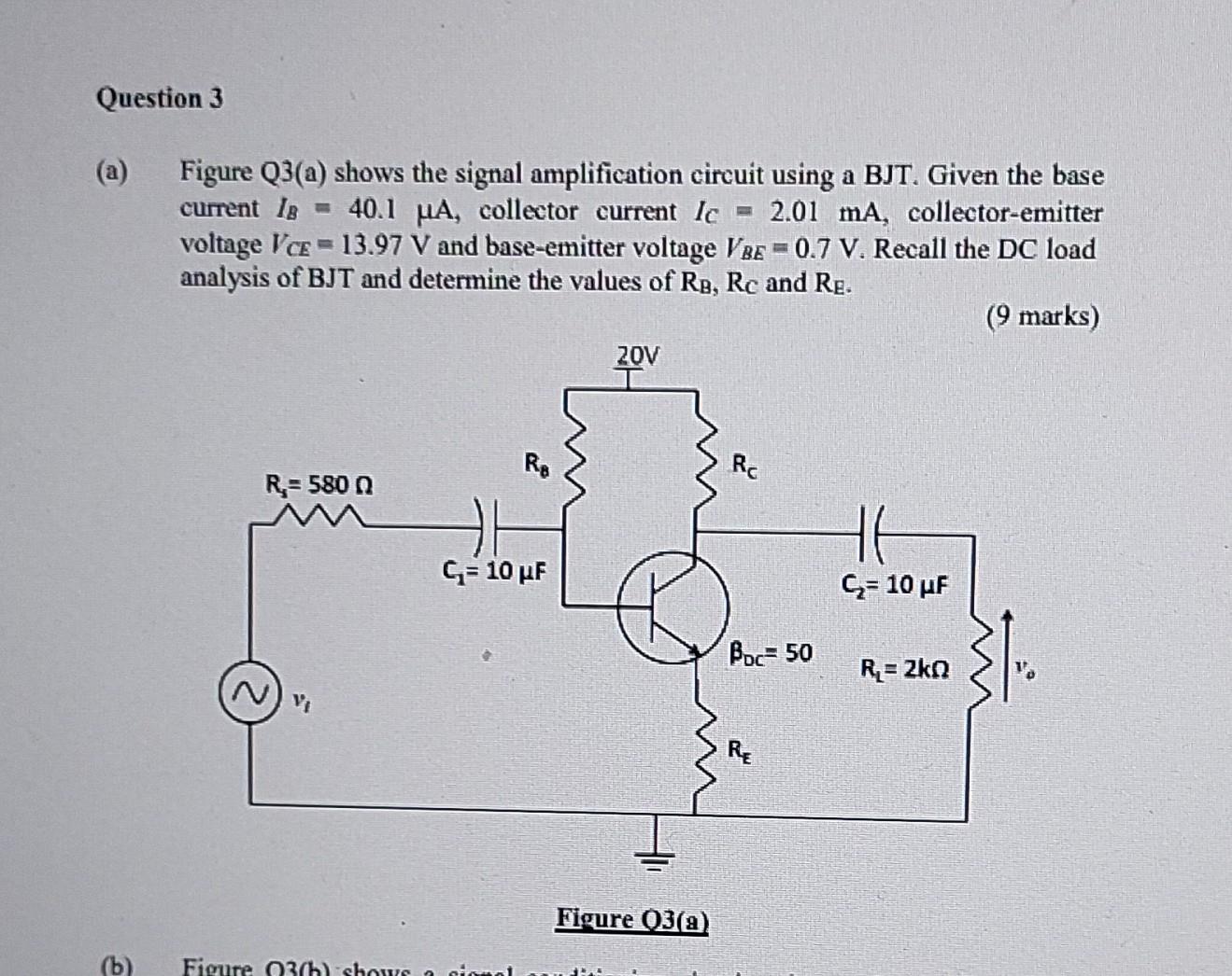 Solved Figure Q3(a) shows the signal amplification circuit | Chegg.com