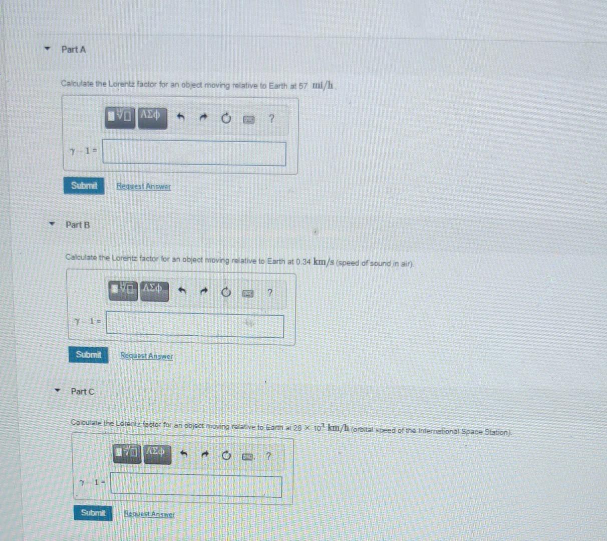 Solved Part A Calculate the Lorentz factor for an object | Chegg.com