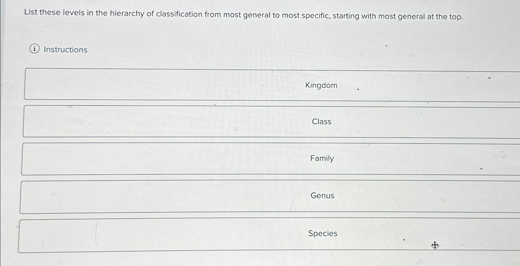 Solved List these levels in the hierarchy of classification | Chegg.com