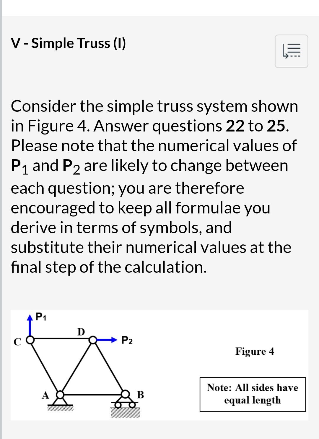 Solved Consider the simple truss system shown in Figure 4. | Chegg.com