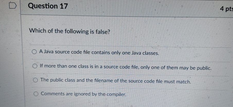 Solved Question 17which Of The Following Is Falsea Java