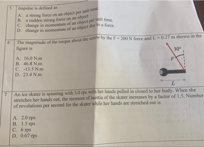 Solved \begin{tabular}{|l|l|} \hline 5 & Impulse is defined | Chegg.com
