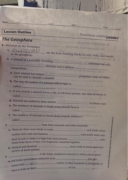 Solved Lesson Outline The Geosphere bsunitnos oniltru Resso | Chegg.com
