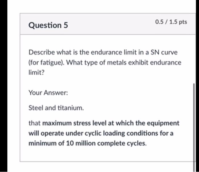 Solved Describe what is the endurance limit in a SN curve | Chegg.com