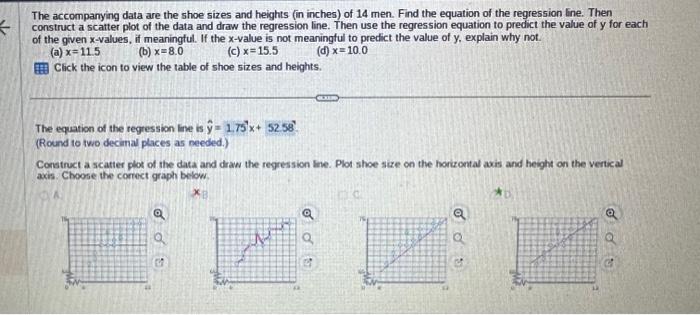 Solved The accompanying data are the shoe sizes and heights | Chegg.com