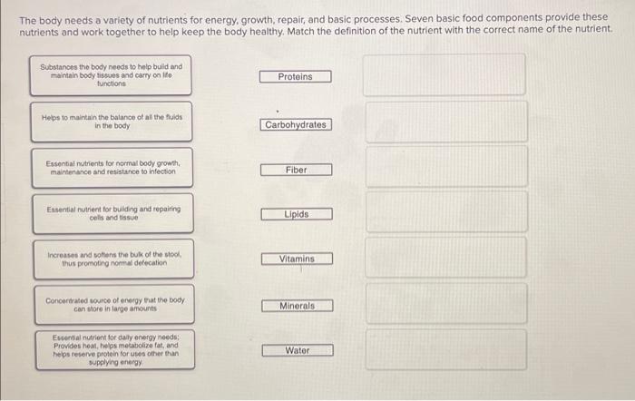 Solved The body needs a variety of nutrients for energy, | Chegg.com