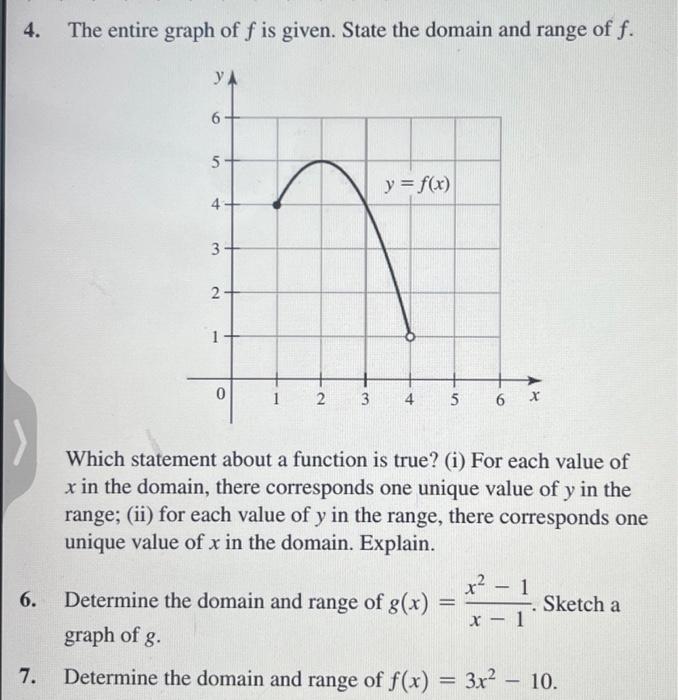 Solved 4. 6. 7. The entire graph of f is given. State the | Chegg.com