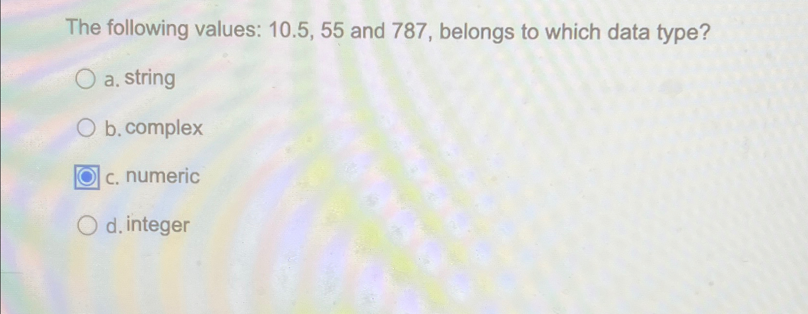 Solved The following values: 10.5,55 ﻿and 787 , ﻿belongs to | Chegg.com