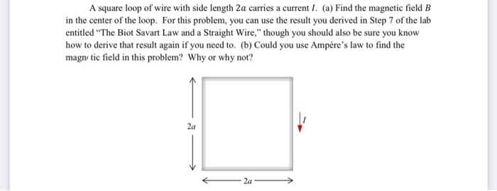 A square loop of wire with side length 2a carries a | Chegg.com