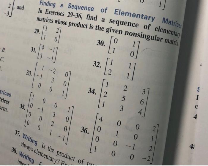 Solved 2), and Finding a Sequence of Elementary Matrices In | Chegg.com