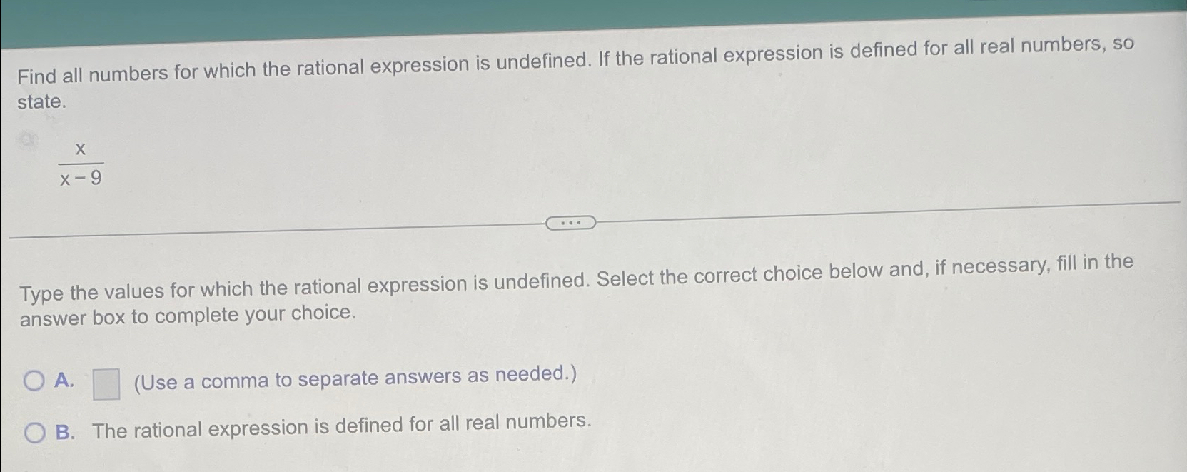Solved Find all numbers for which the rational expression is | Chegg.com