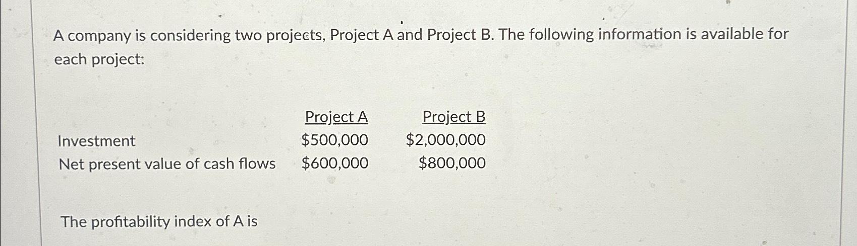 Solved A company is considering two projects, Project A and | Chegg.com