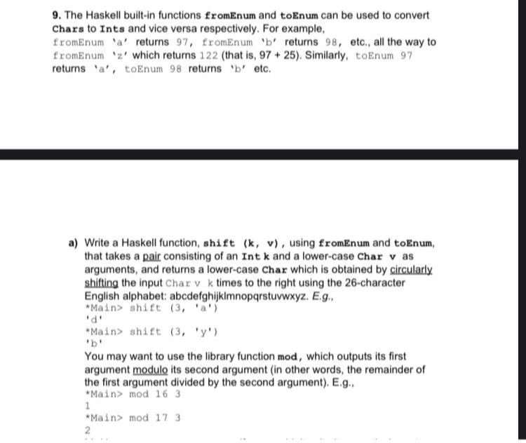 Solved The Haskell built-in functions fromEu m ﻿and toEnum | Chegg.com