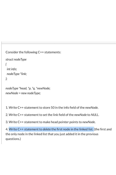 Solved Consider the following C++ statements: struct node | Chegg.com