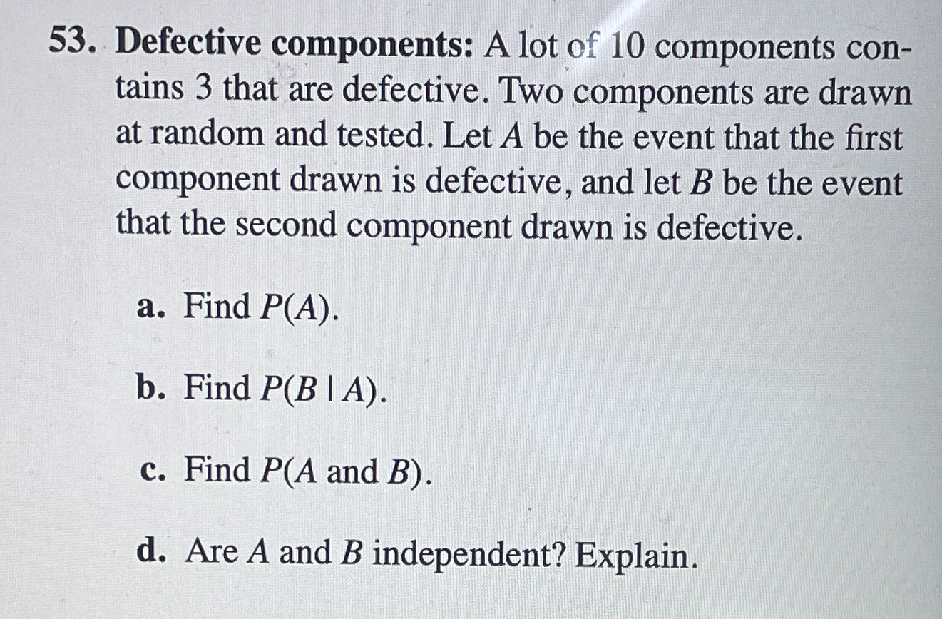 Solved Defective components: A lot of 10 ﻿components | Chegg.com