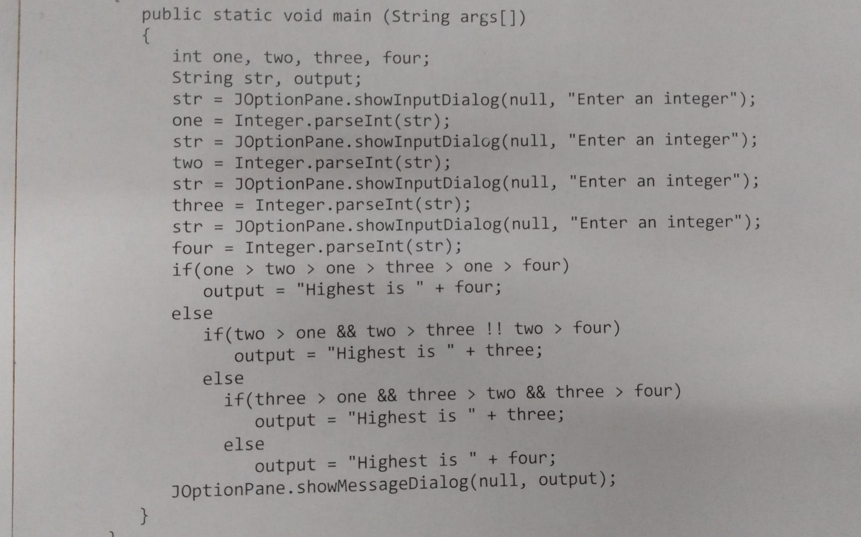 Solved static void main (String args[]) { one = = int one, | Chegg.com