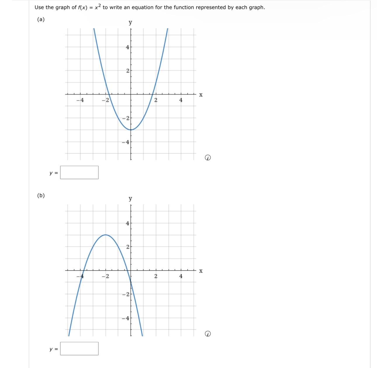 Solved y=-4/9(3)^2Use the graph of f(x)=x2 ﻿to write an | Chegg.com