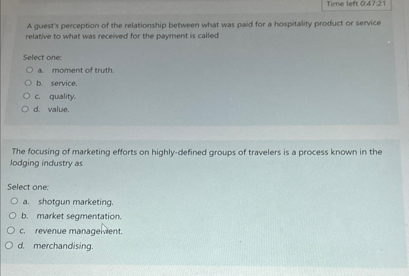 Solved Time len 0.47 .21A guest's perception of the | Chegg.com
