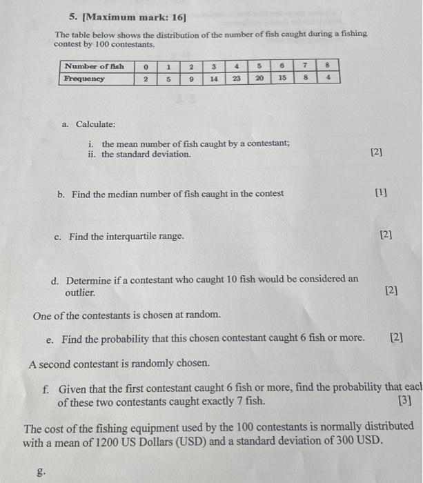 Solved 5. [Maximum mark: 16] The table below shows the | Chegg.com