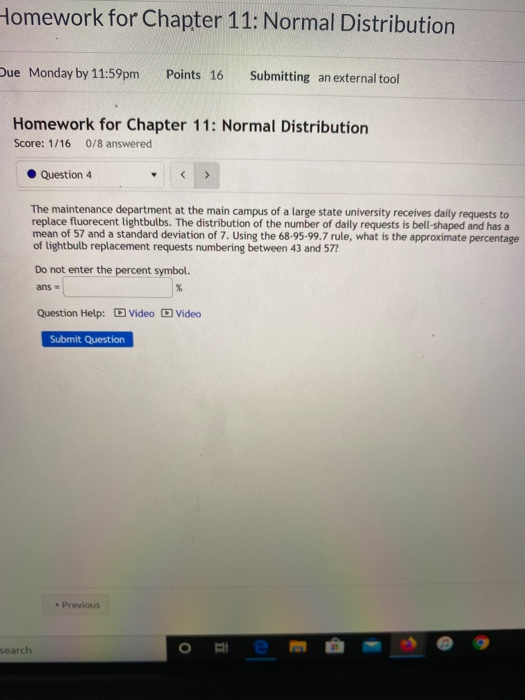 Solved Homework for Chapter 11: Normal Distribution Due | Chegg.com