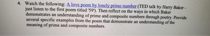 Solved 4. Watch the following: A love poem by lonely prime | Chegg.com