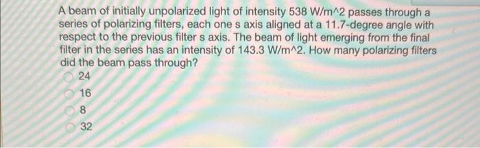 Solved A beam of initially unpolarized light of intensity | Chegg.com