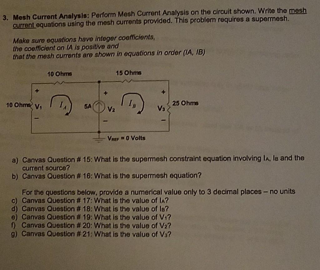 Solved 3 Mesh Current Analysis Perform Mesh Current 7152