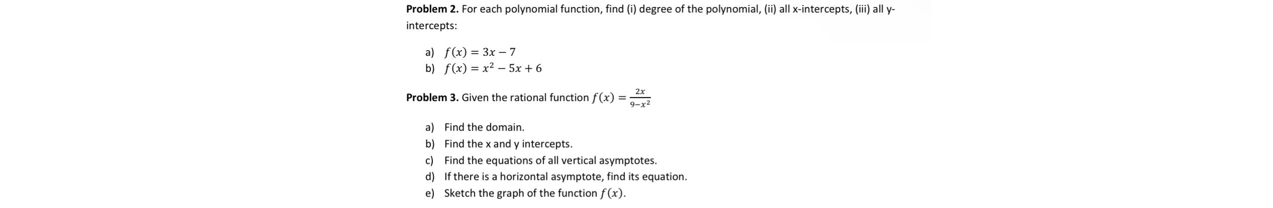 Solved Problem 2. ﻿For each polynomial function, find (i) | Chegg.com