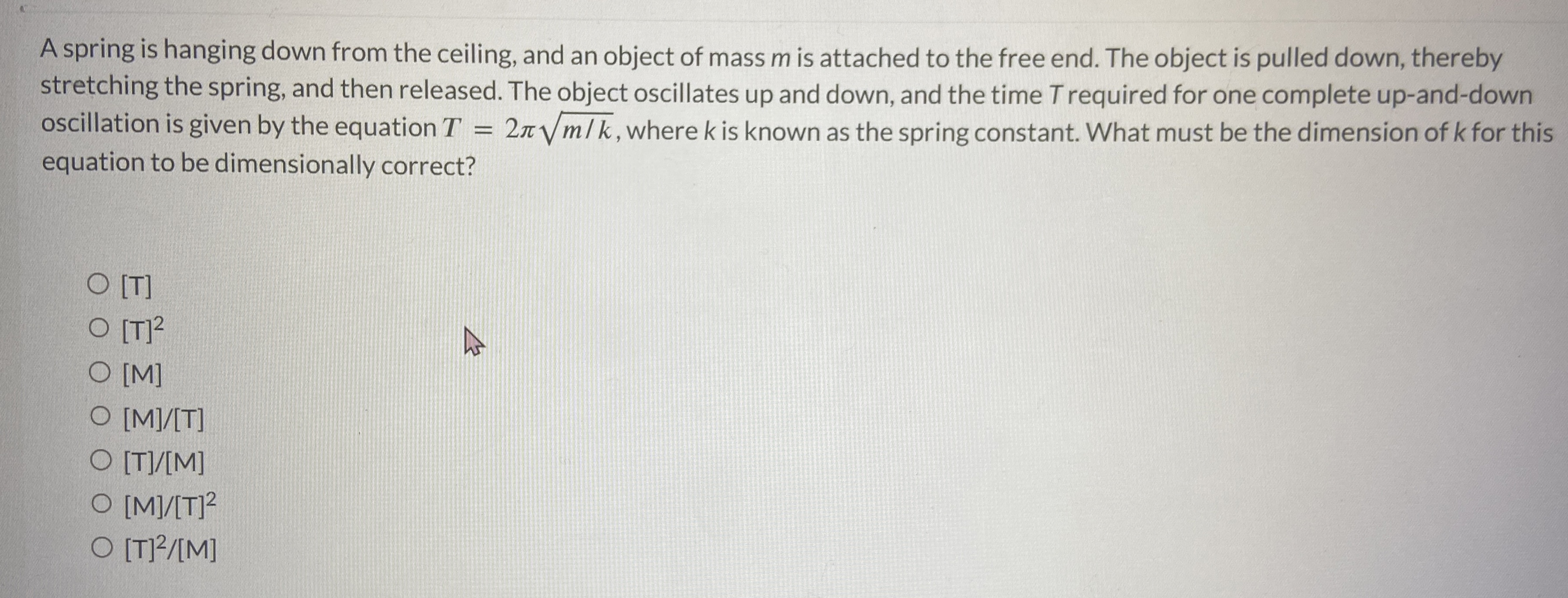 Solved A spring is hanging down from the ceiling, and an | Chegg.com