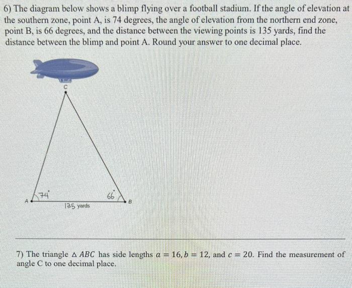Solved 6) The diagram below shows a blimp flying over a | Chegg.com