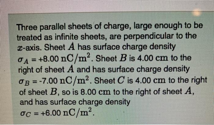 Solved Three parallel sheets of charge, large enough to be | Chegg.com