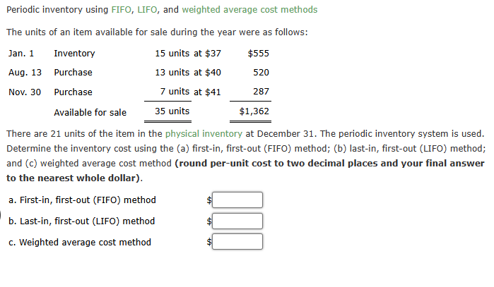 Solved Periodic inventory using FIFO, LIFO, and weighted | Chegg.com