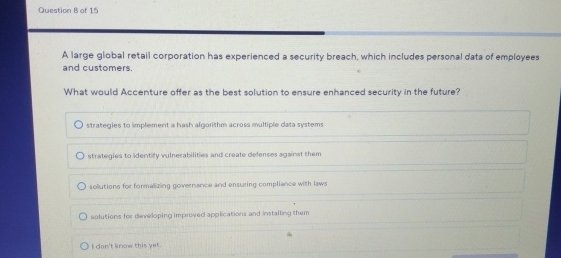 Solved Question 8 ﻿of 15A large global retail corporation | Chegg.com