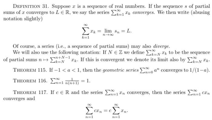Solved THEOREM 117. If C E R and the series Ex=1 In | Chegg.com
