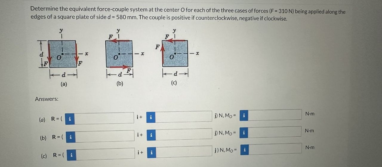 Solved Determine the equivalent force-couple system at the | Chegg.com