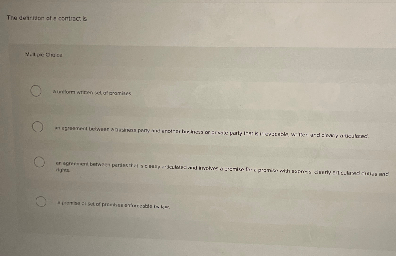 Solved The definition of a contract isMultiple Choicea | Chegg.com