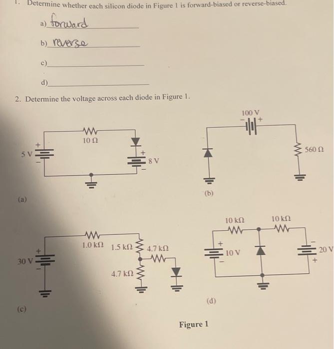 Solved 1. Determine whether each silicon diode in Figure 1 | Chegg.com
