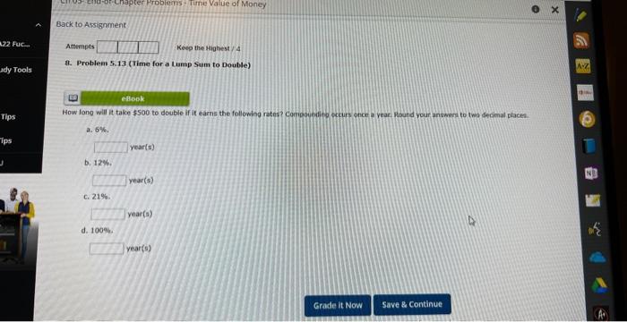 Solved 8. Probleen 5.13 (Time for a Lump Sum to Double) How | Chegg.com