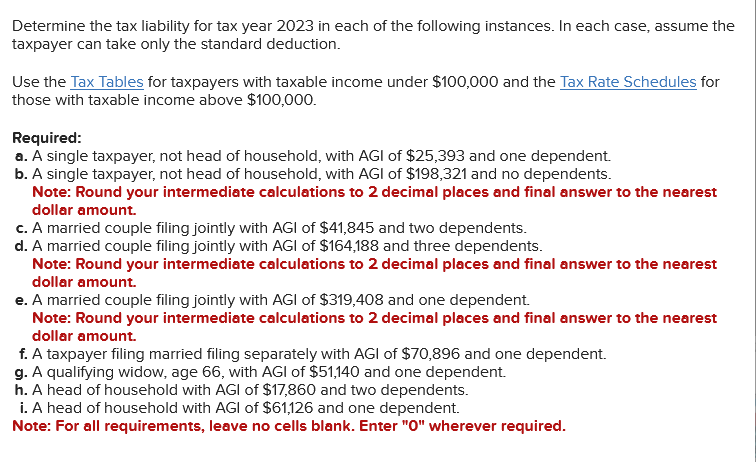 Determine the tax liability for tax year 2023 ﻿in | Chegg.com