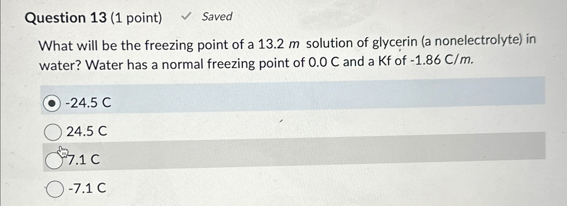 Solved Question 13 (1 ﻿point)What will be the freezing point | Chegg.com
