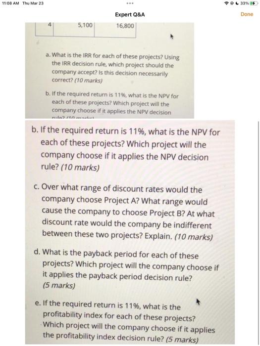 Solved a. What is the IRR for each of these projects? Using | Chegg.com