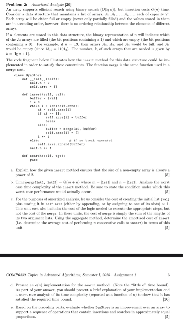 Solved Problem 2: Amortized Analysis [30]An array supports | Chegg.com