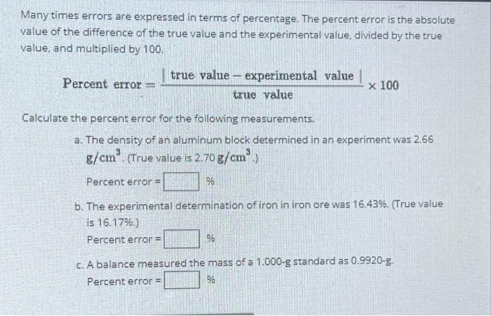 Solved Many times errors are expressed in terms of | Chegg.com