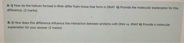 A I How Do The Helices Formed In Rna Differ From