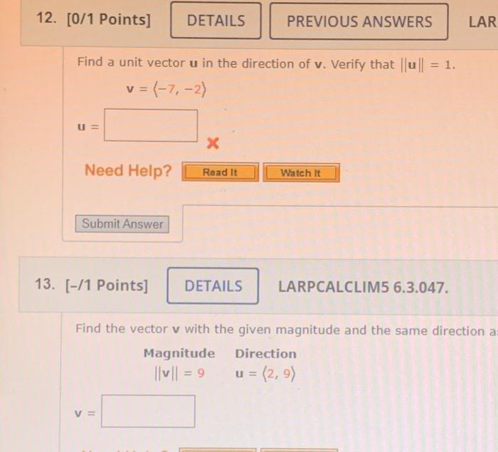 Solved Find a unit vector u in the direction of v. Verify | Chegg.com