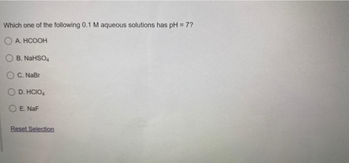 Solved Which one of the following 0.1 M aqueous solutions | Chegg.com